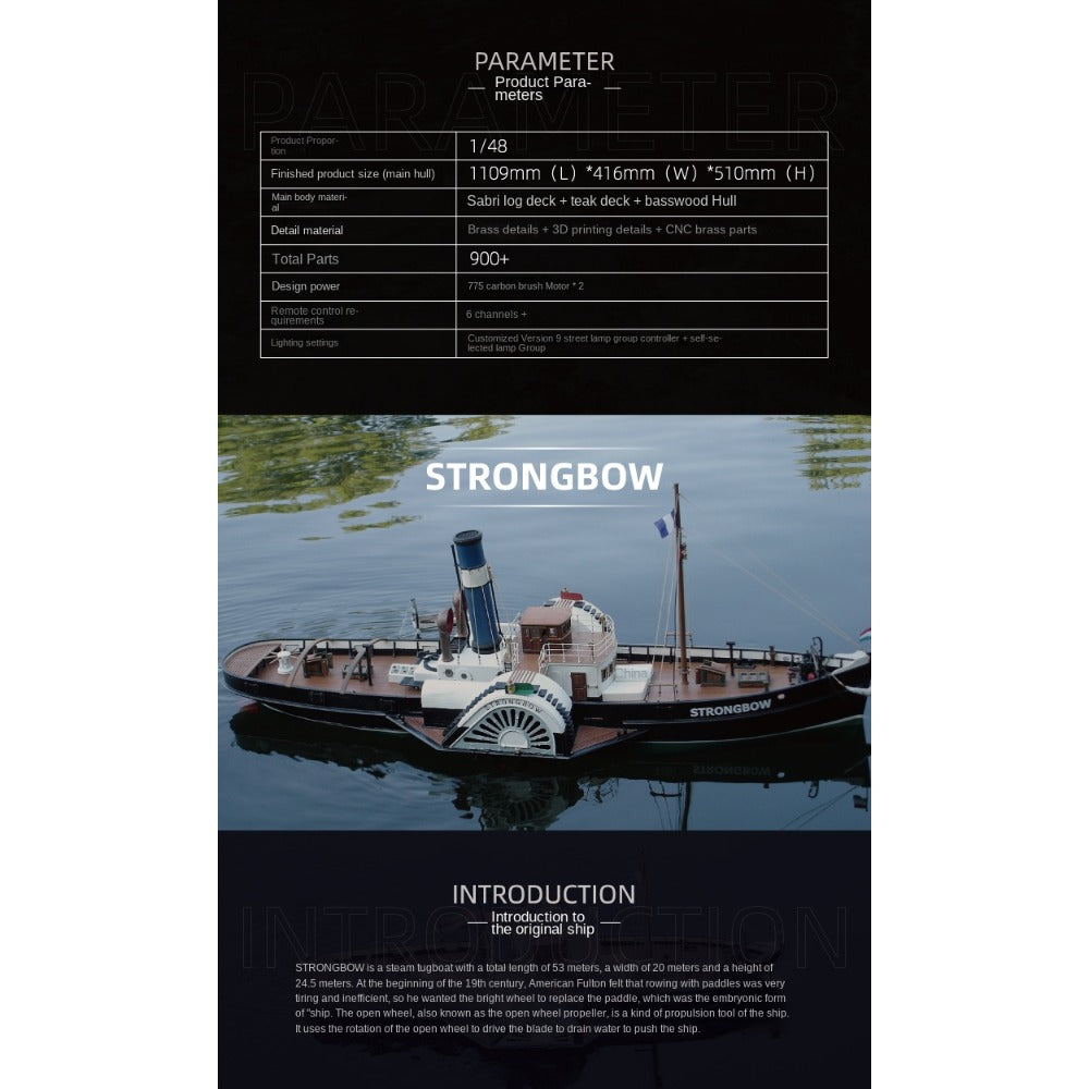 1/48 STRONGBOW Steam Tugboat Model Laser Cutting Wooden Kit KIT 1109mm ...