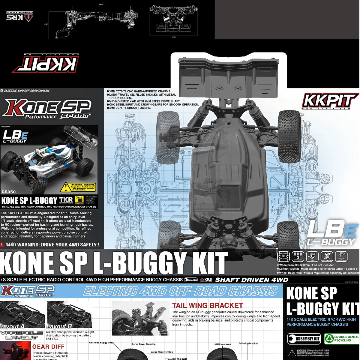 KKPIT 1/8 KONE SP LBE L-BUGGY rc car 330MM wheelbase KIT ARR – VAJJEXRC