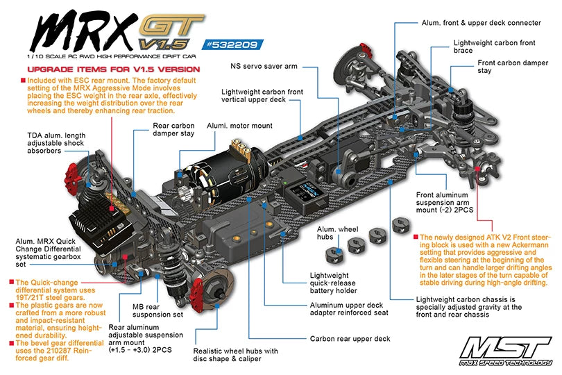 MST 1/10 RC drift car frame MRX GT v1.5 RWD KIT 532209 – VAJJEXRC